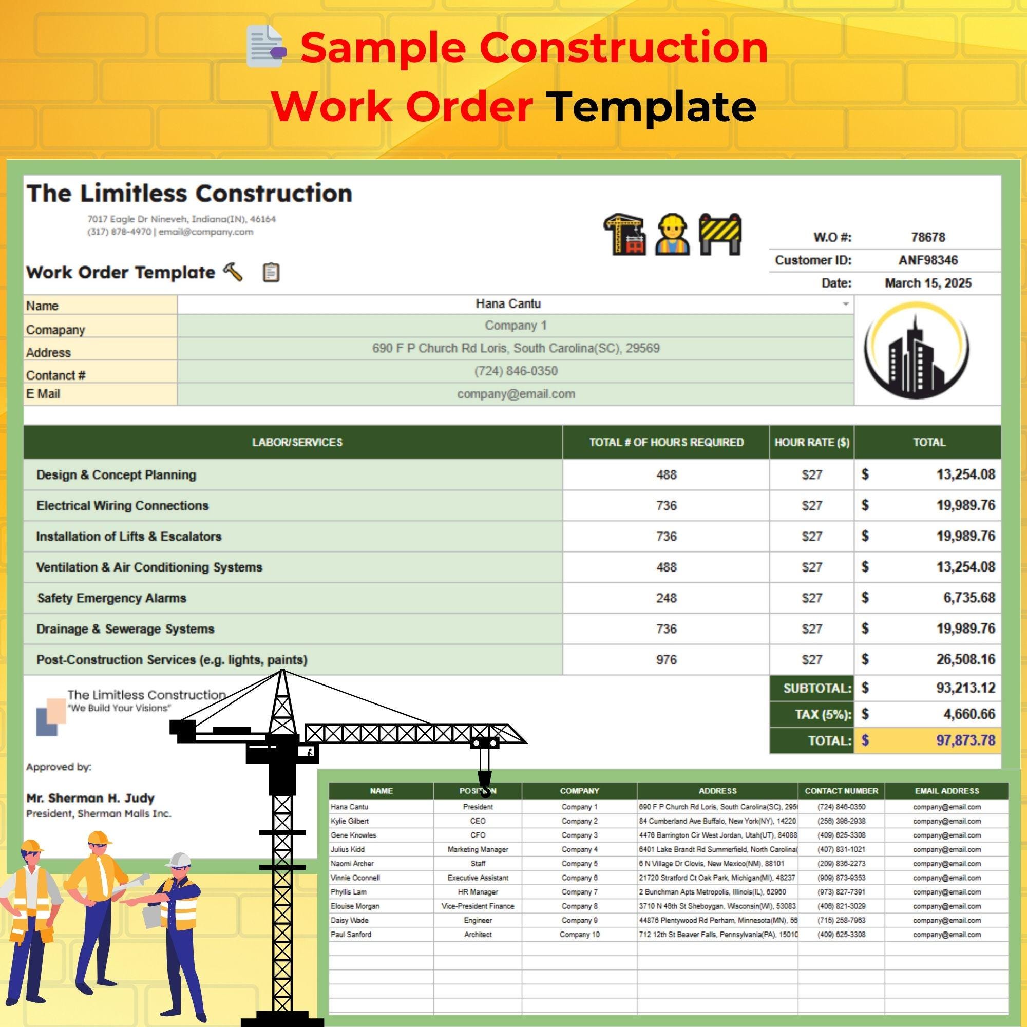 Sample Construction Work Order Template, Google Sheets Work Order ...