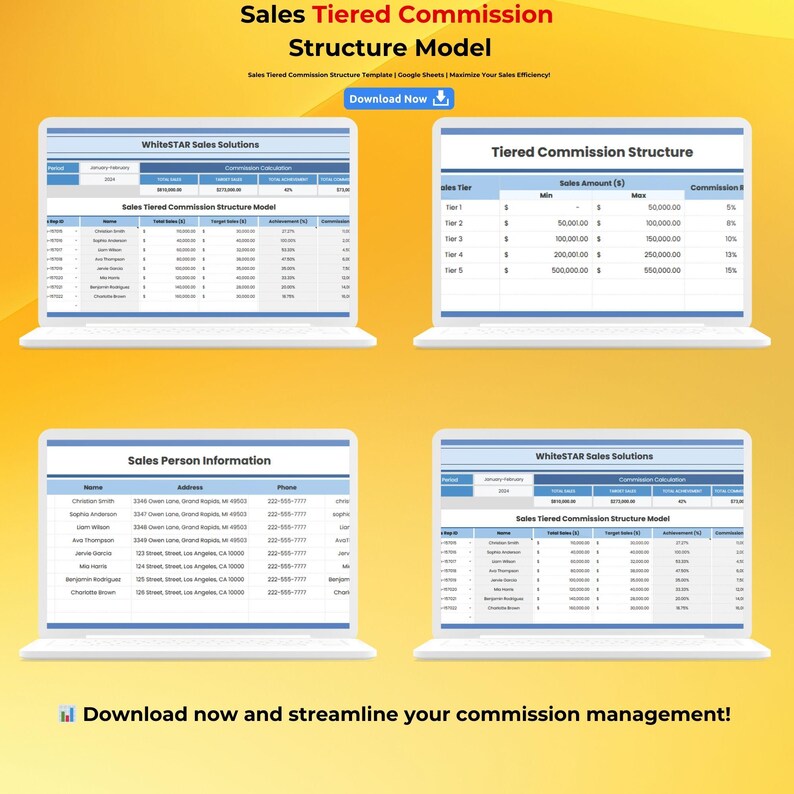 Sales Tiered Commission Structure Model Template, Google Sheets ...