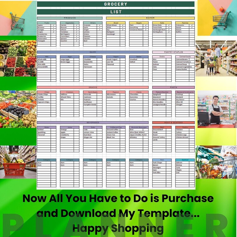 Grocery List Template, Google Sheets, Customizable, Easy to Use ...