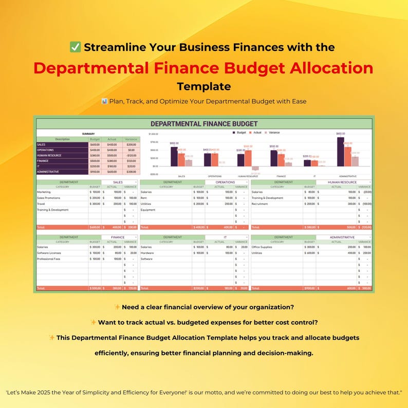 Departmental Finance Budget Allocation Template, Google Sheets ...