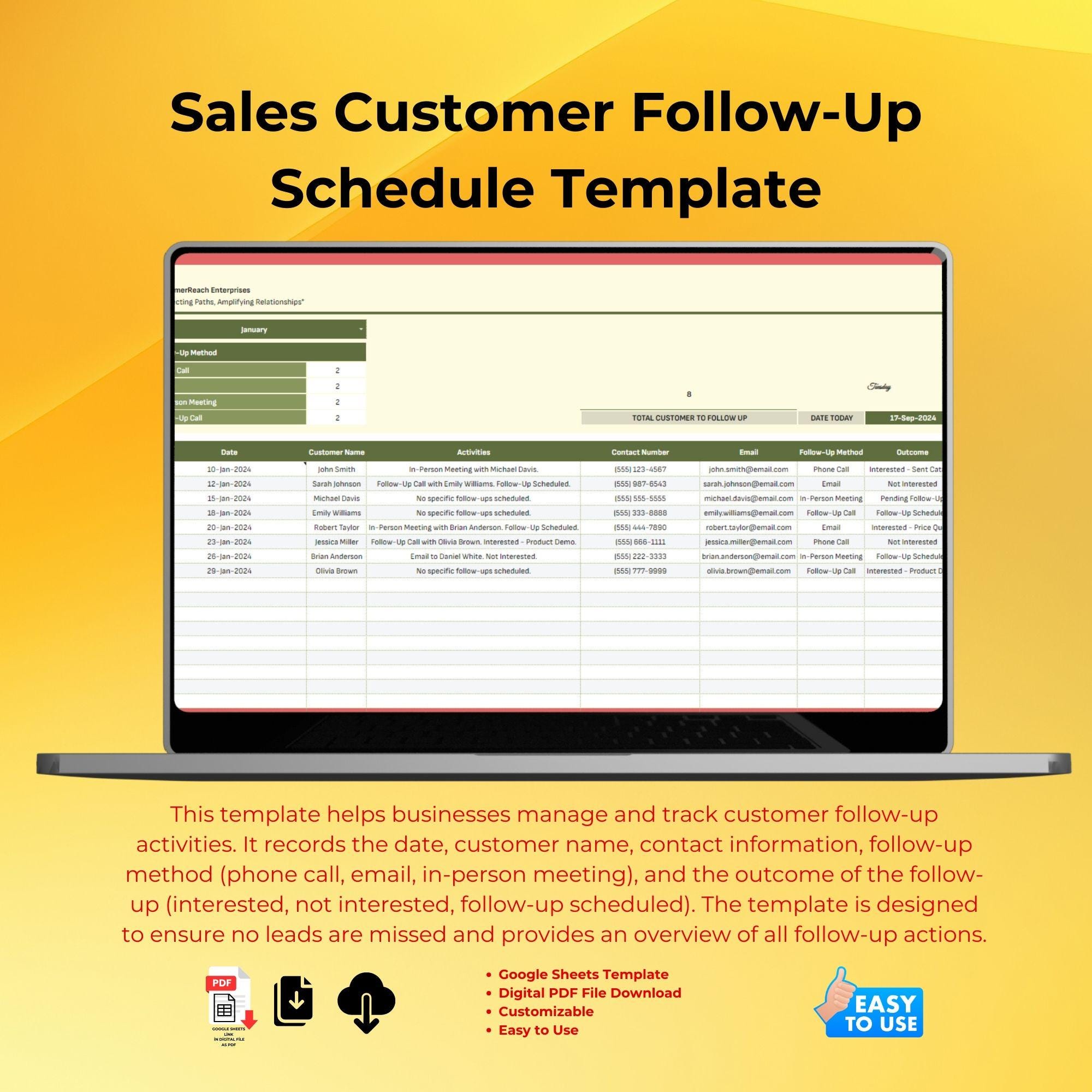 Sales Customer Follow-up Schedule Template, Google Sheet Tracker ...