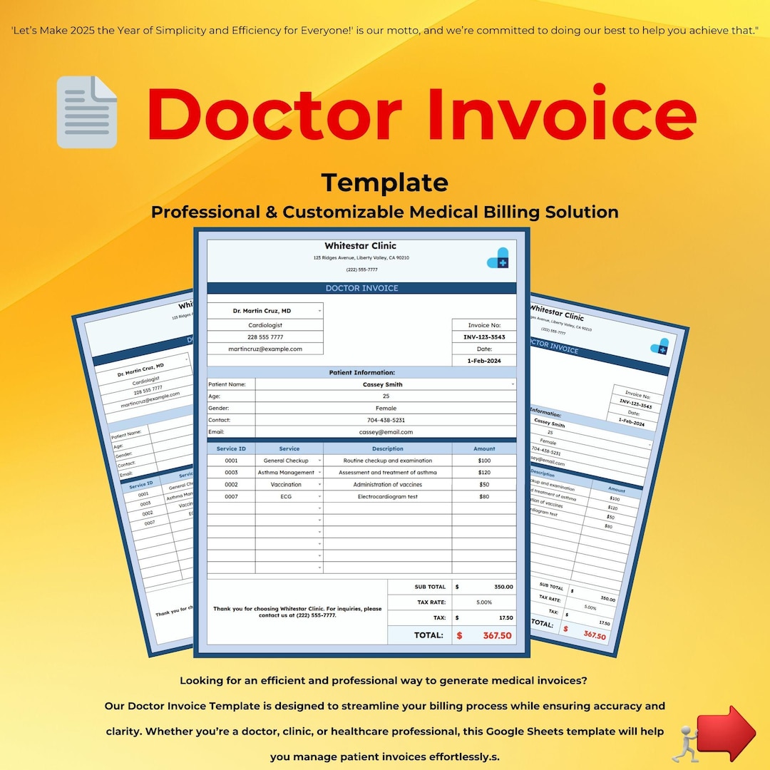 Doctor Invoice Template, Editable Medical Billing Template ...