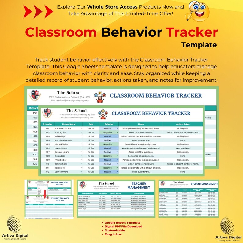 Classroom Behavior Tracker , Editable Student Behavior Log, Teacher ...