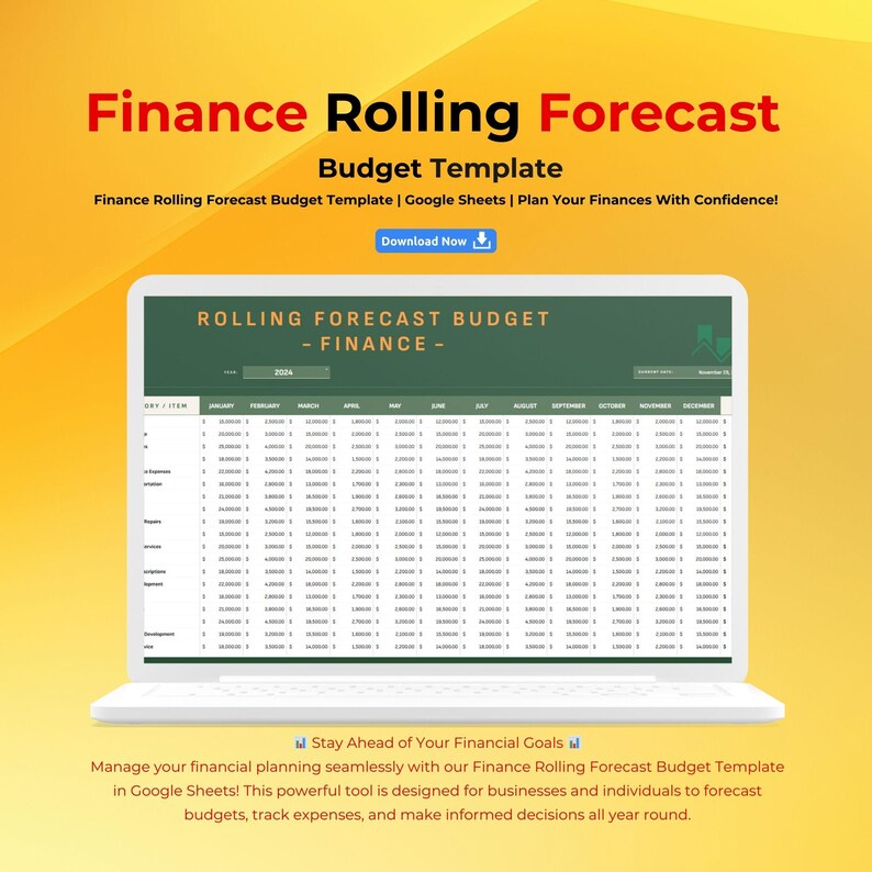 Finance Rolling Forecast Budget Template, Google Sheets Editable Tool ...