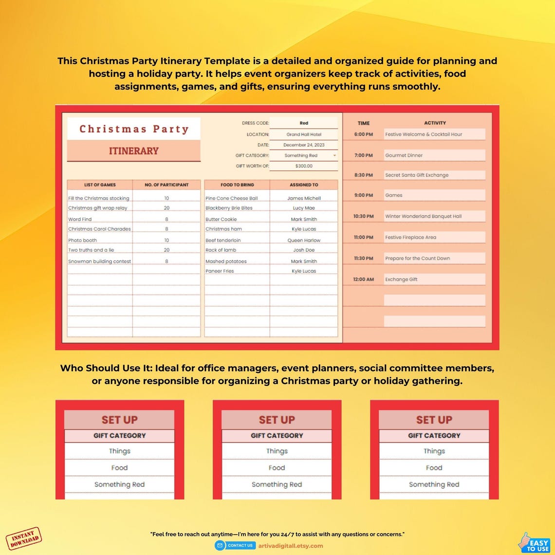 Christmas Party Itinerary Template Google Sheets | Plan Holiday Event ...