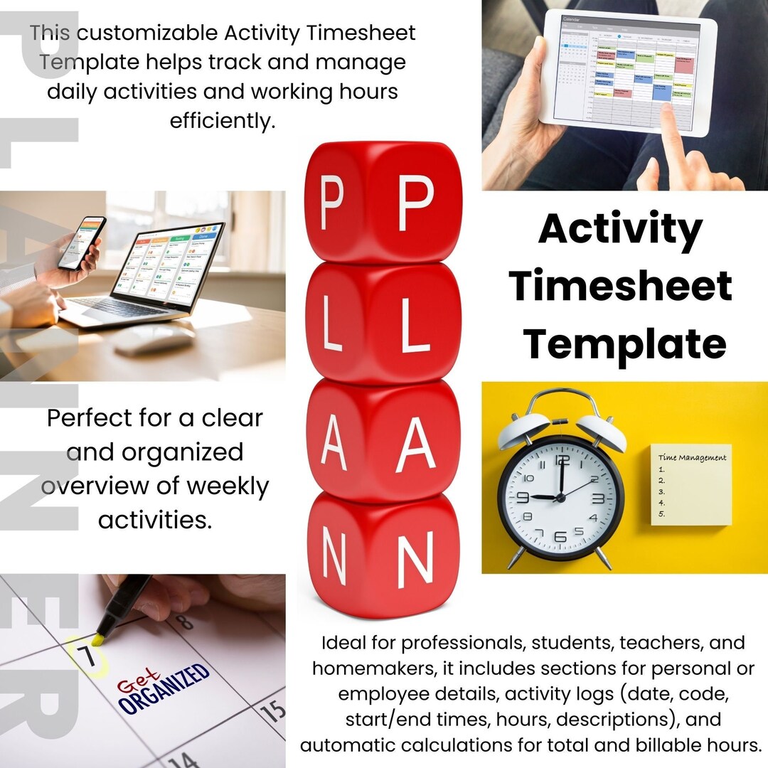 Activity Timesheet Template, Google Sheets, Task Tracking, Time Log ...