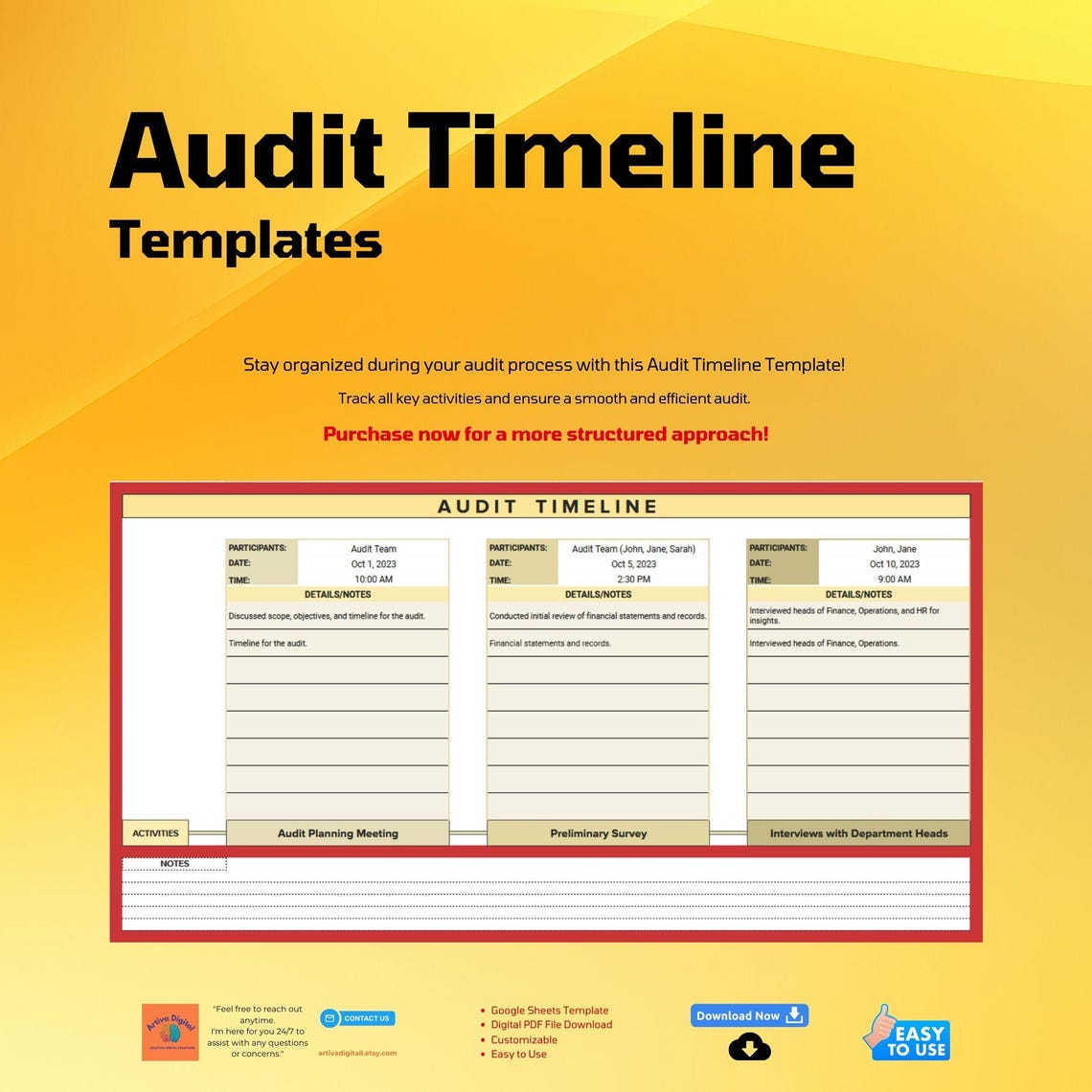 Audit Timeline Template, Audit Planning Tool, Compliance Timeline ...