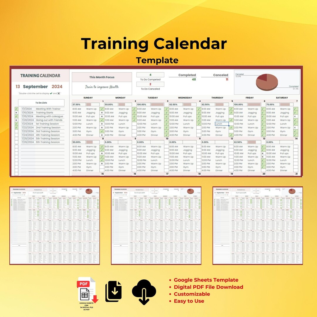 Training Calendar Template, Google Sheets Fitness Tracker, Daily ...