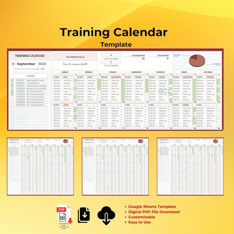 Training Calendar Template, Google Sheets Fitness Tracker, Daily ...