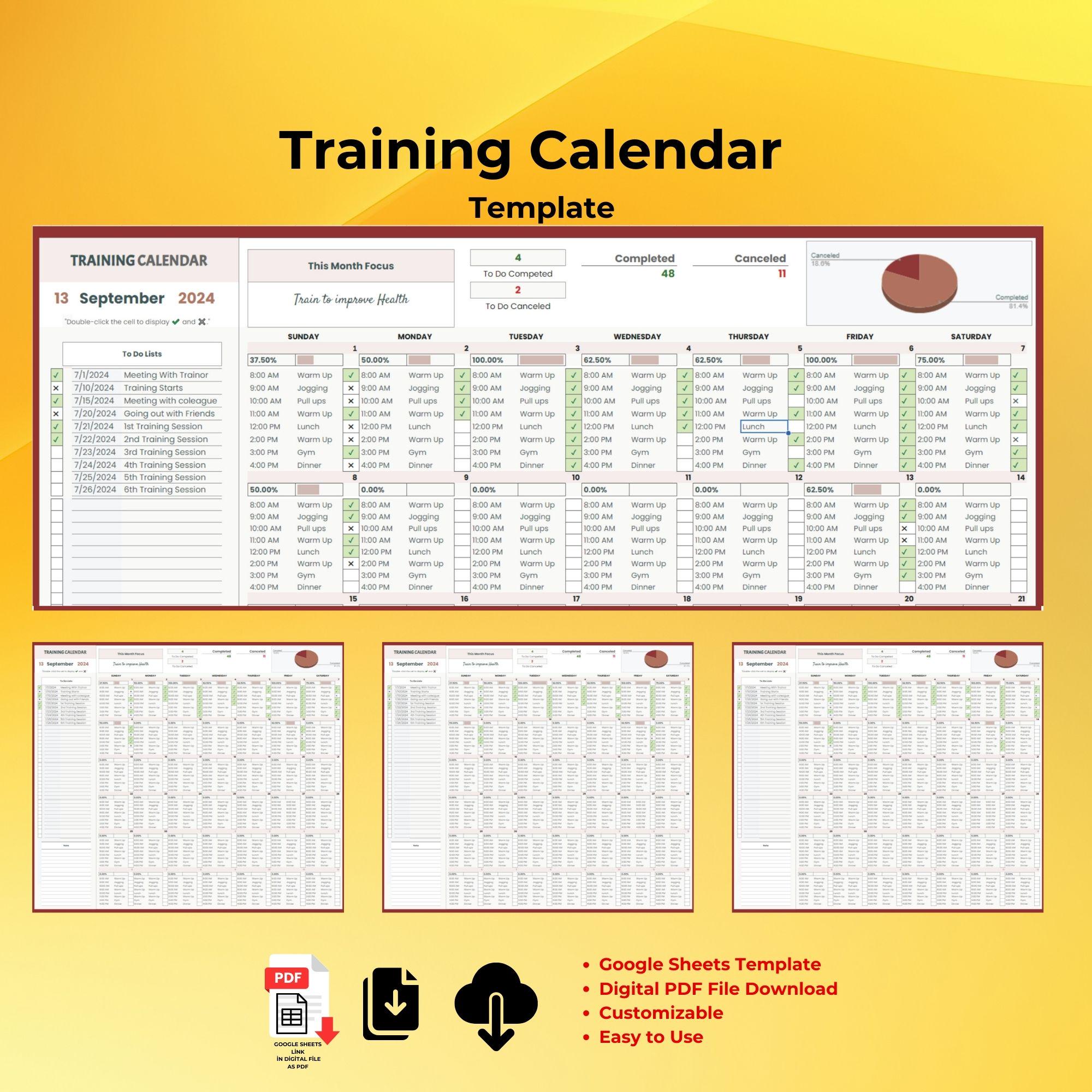 Training Calendar Template, Google Sheets Fitness Tracker, Daily ...