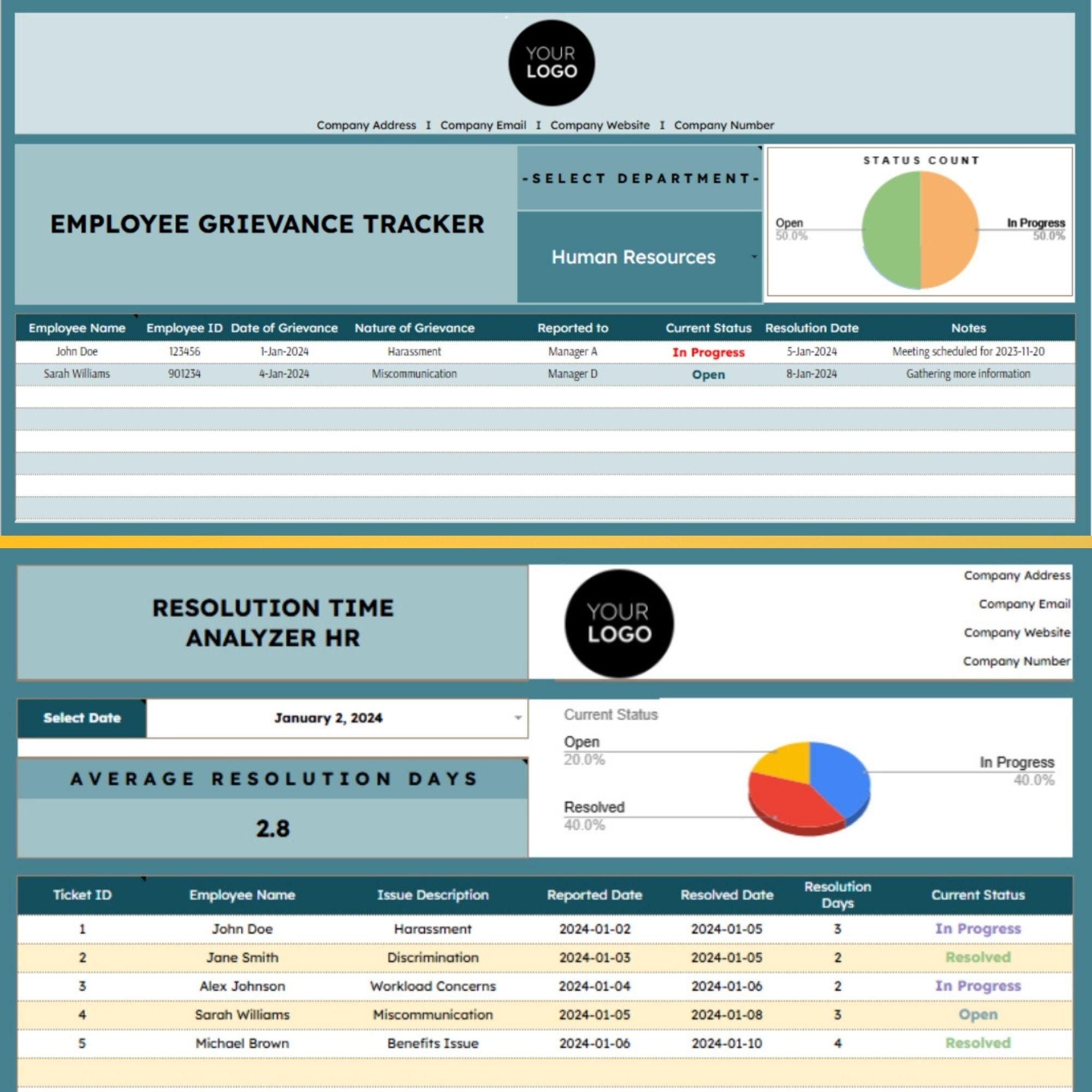 Employee Grievance Tracker and Resolution Time Analyzer HR, Google Sheets Complaint Log, HR ...