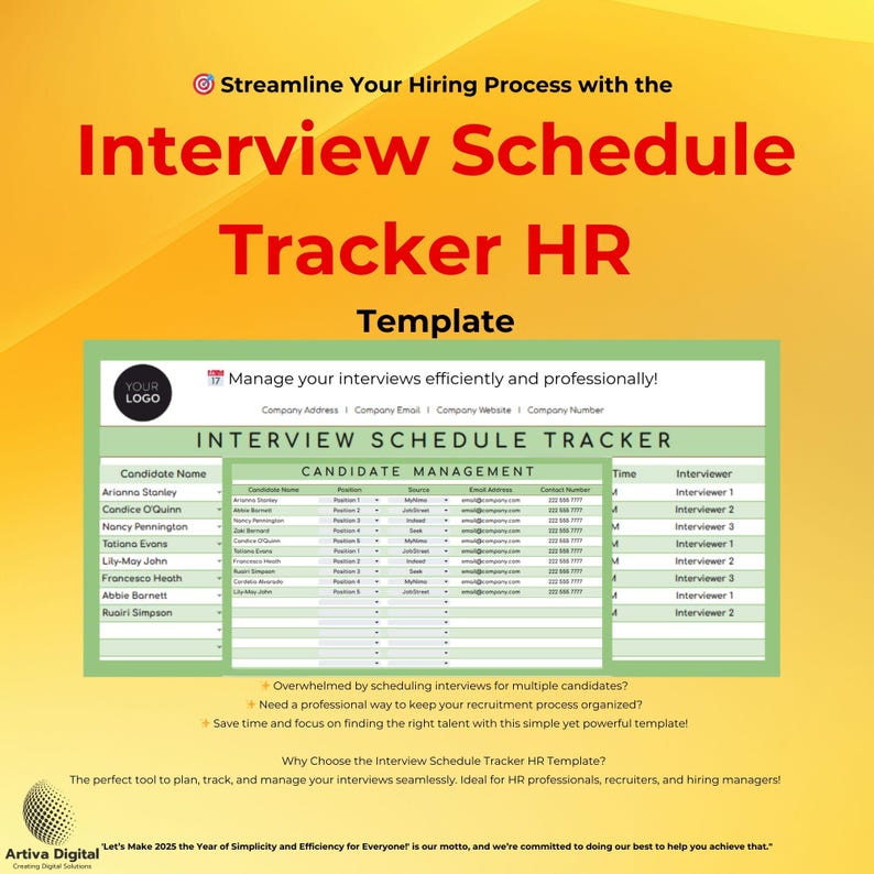 Interview Schedule Tracker HR Template, Google Sheets Template for ...