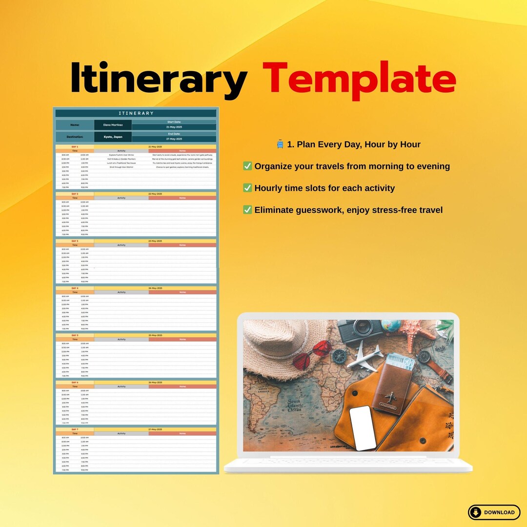 Itinerary Template, Google Sheets, Travel Planner, Trip Scheduling ...