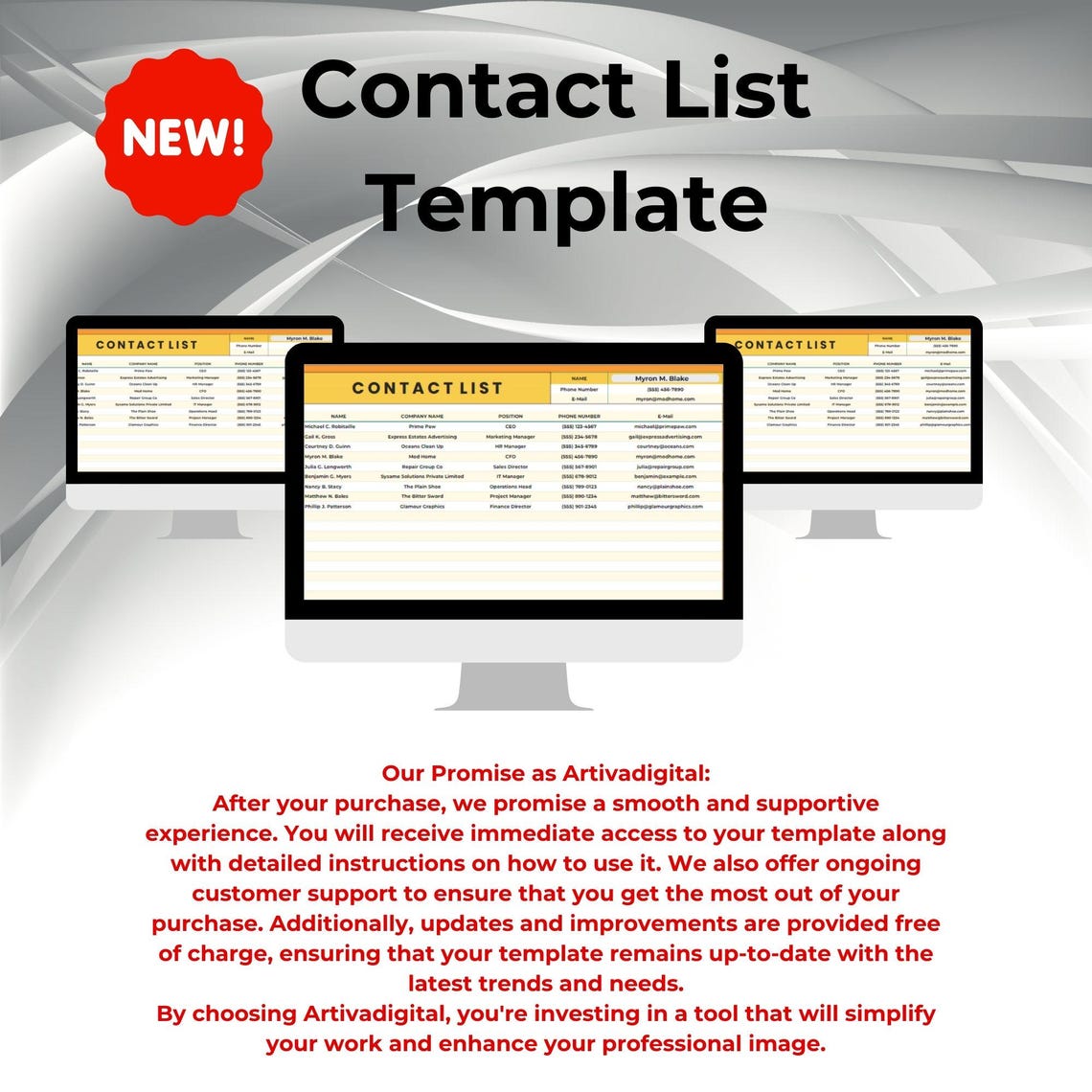 Contact List Template, Organize Contacts Efficiently, Manage Business ...
