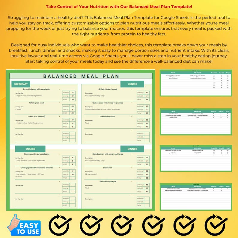 Balanced Meal Plan Template, Google Sheets Meal , Weekly Nutrition ...
