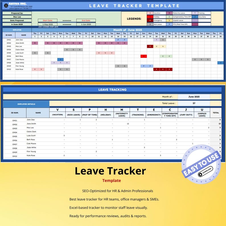 Leave Tracker Template, Google Sheets, HR Management Tool, Staff Leave Planner, Employee Absence ...