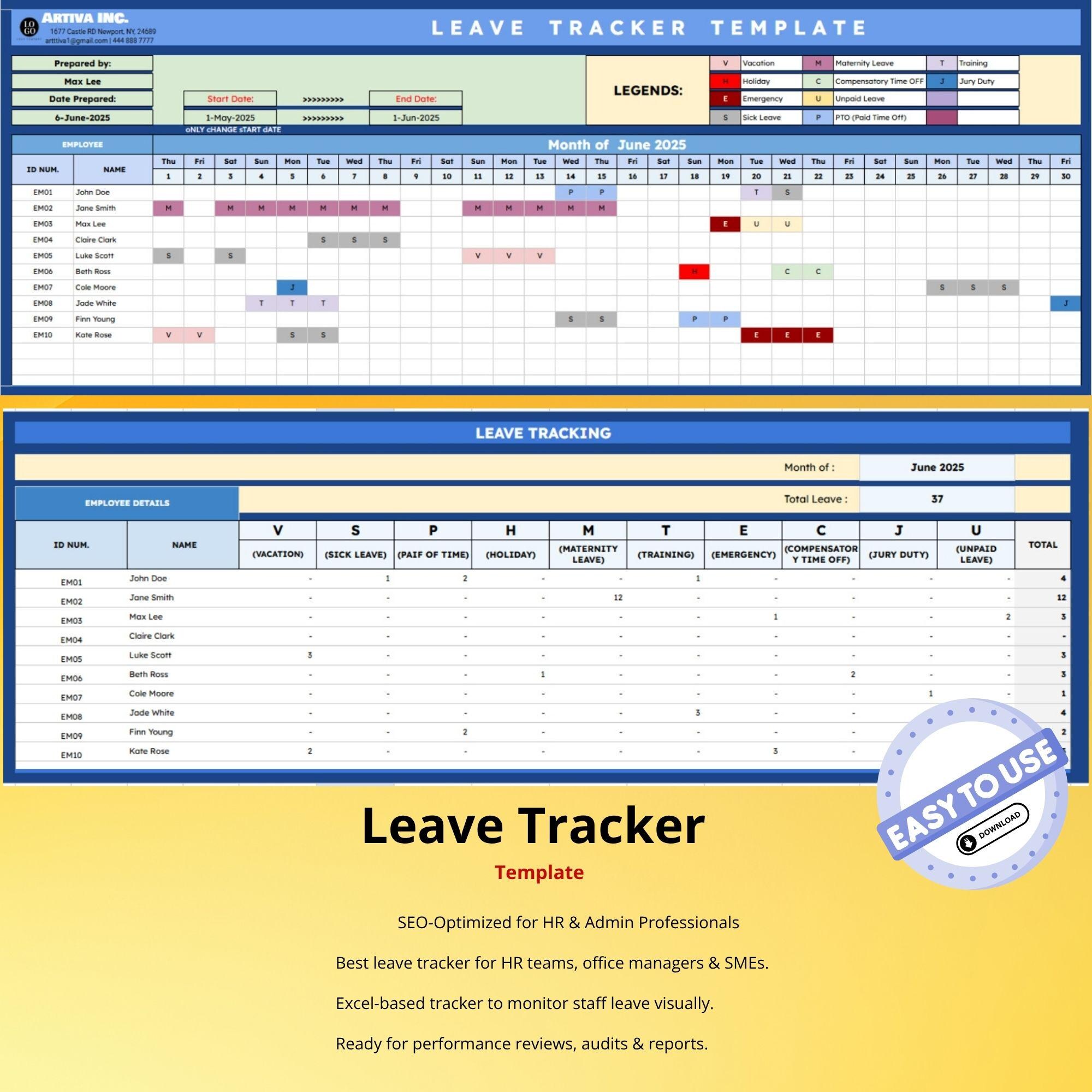 Leave Tracker Template, Google Sheets, HR Management Tool, Staff Leave ...