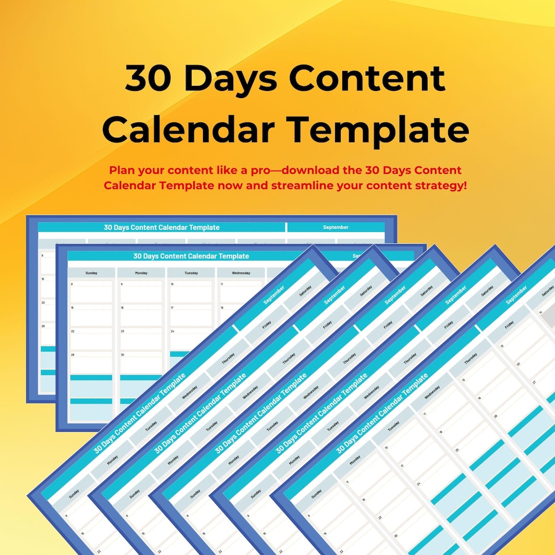 30 Days Content Calendar Template, Editable Monthly Planner, Social ...