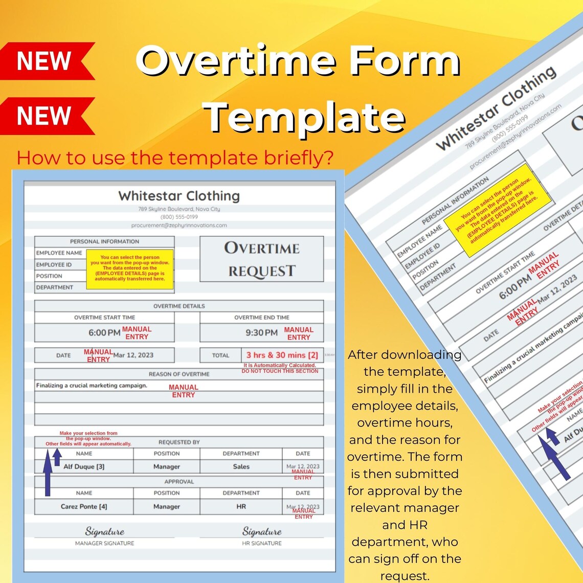 Overtime Form Template, Manage Employee Overtime, Track Work Hours ...