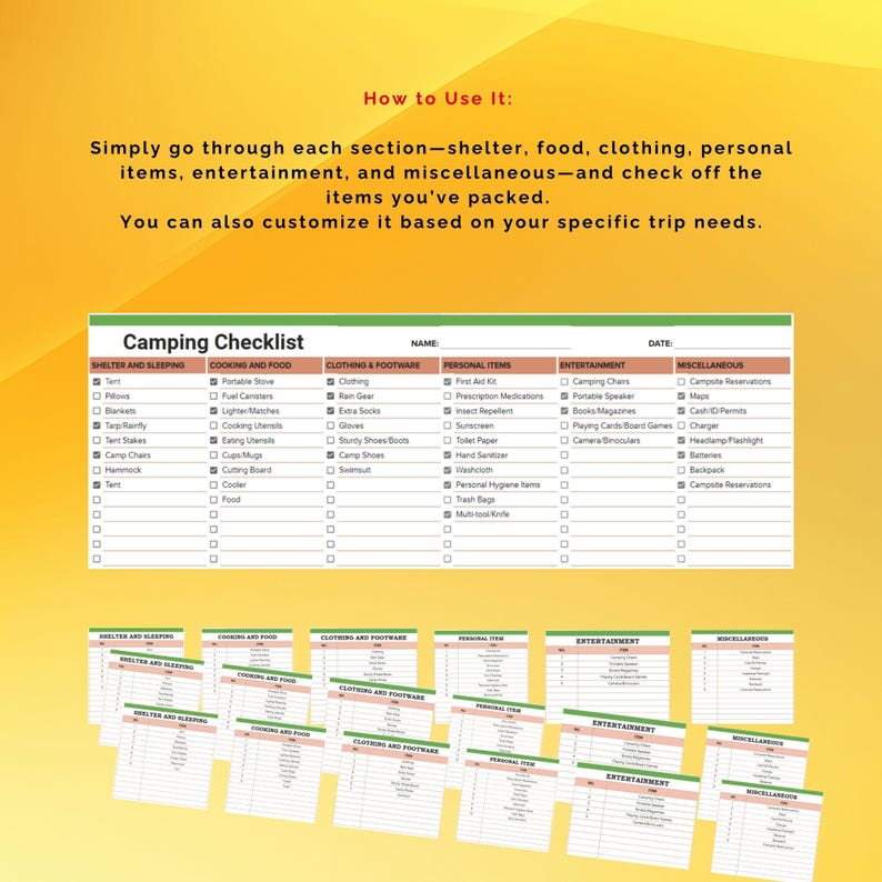 Camping Checklist Template, Google Sheets for Trip Planning, Gear ...