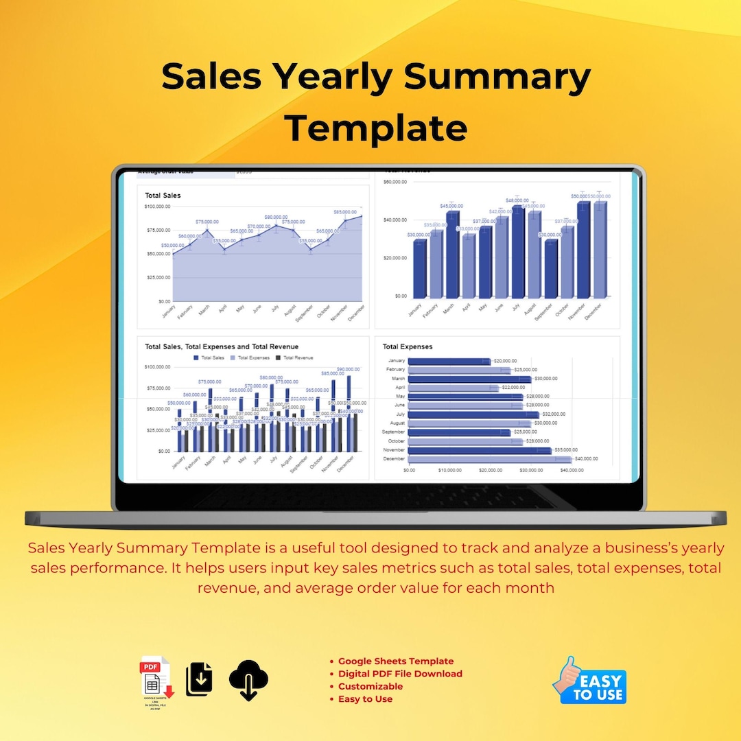 Sales Yearly Summary Template, Track Total Sales, Revenue & Expenses ...