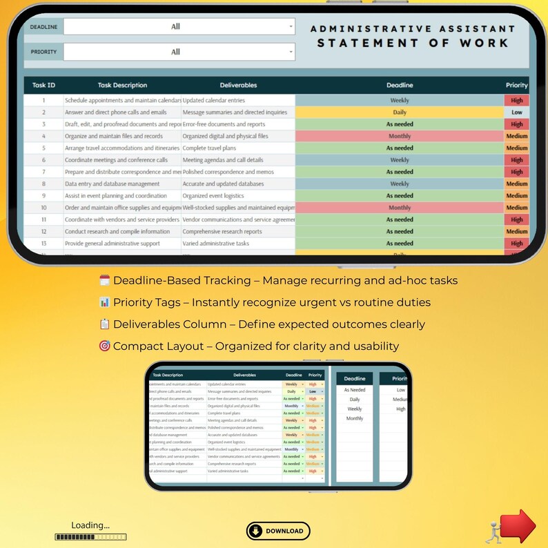Administrative Assistant Statement of Work Template, Google Sheets Task ...