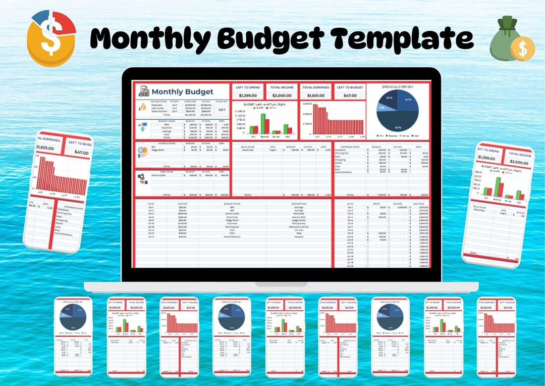 Monthly Budget Template, Track Income & Expenses, Manage Finances With ...