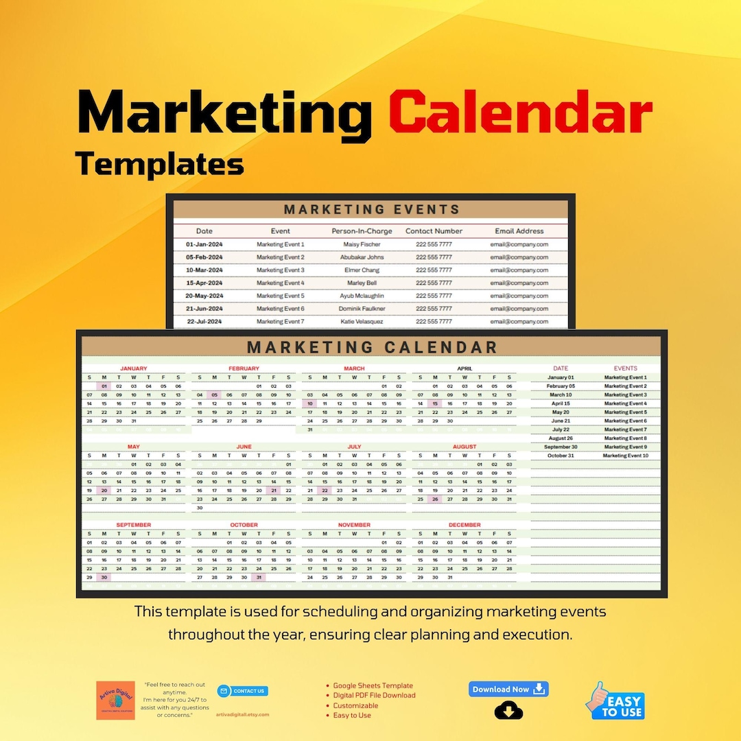 Marketing Calendar Template, Campaign Planning Tool, Marketing Schedule ...
