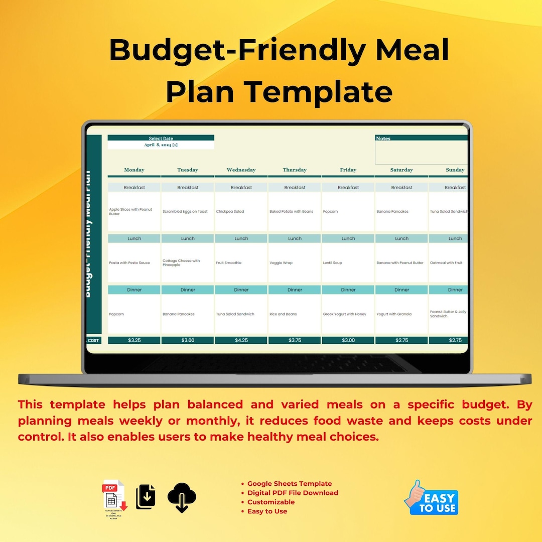 Budget-friendly Meal Plan Template, Printable Weekly Food Planner, Cost ...