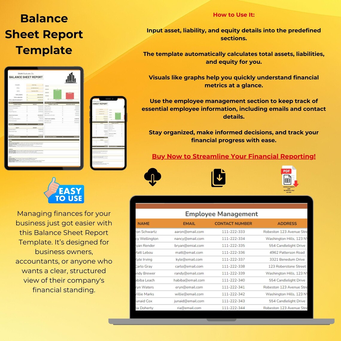 Balance Sheet Report Template, Google Sheets, Editable Financial ...