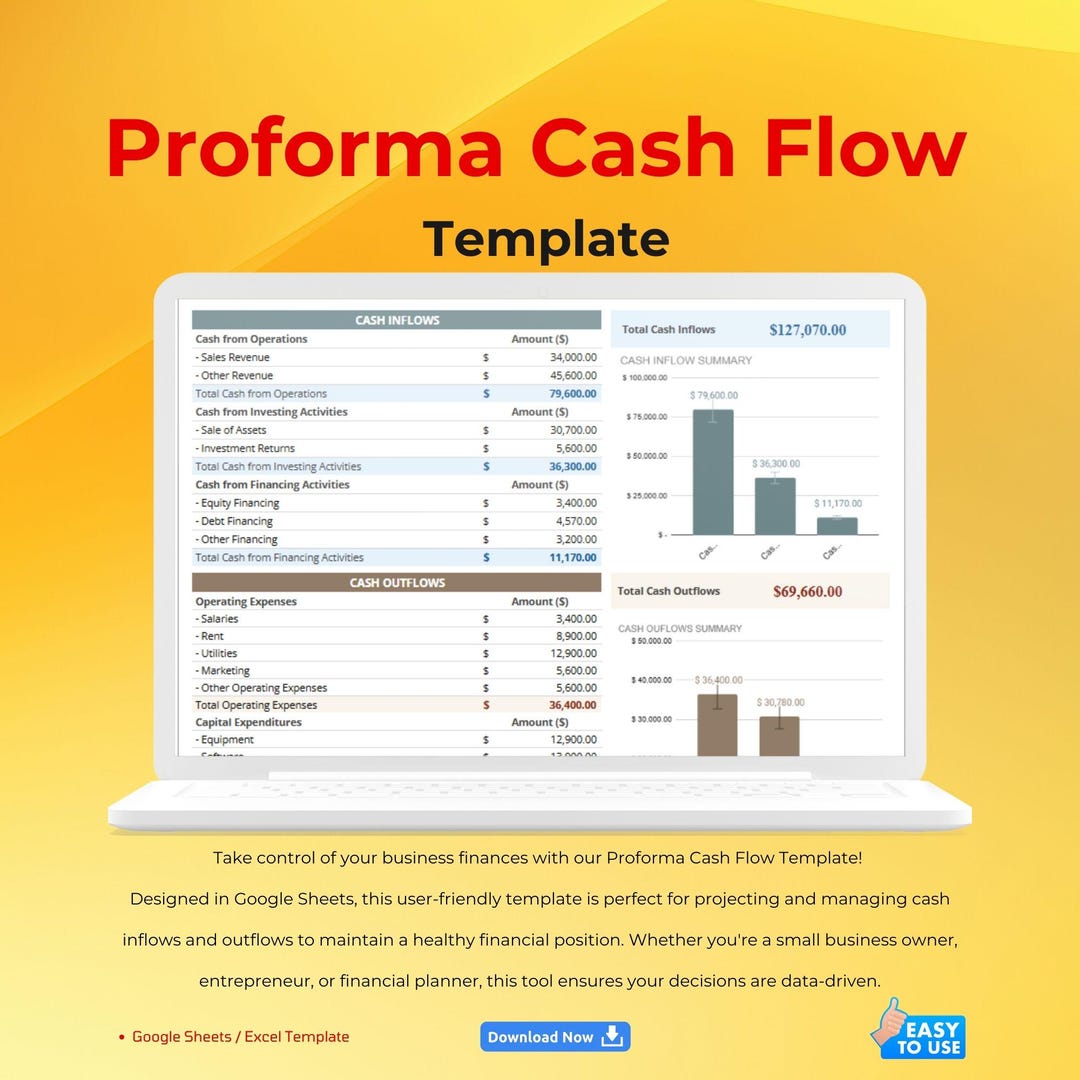 Proforma Cash Flow Template, Google Sheets Cash Inflow & Outflow ...
