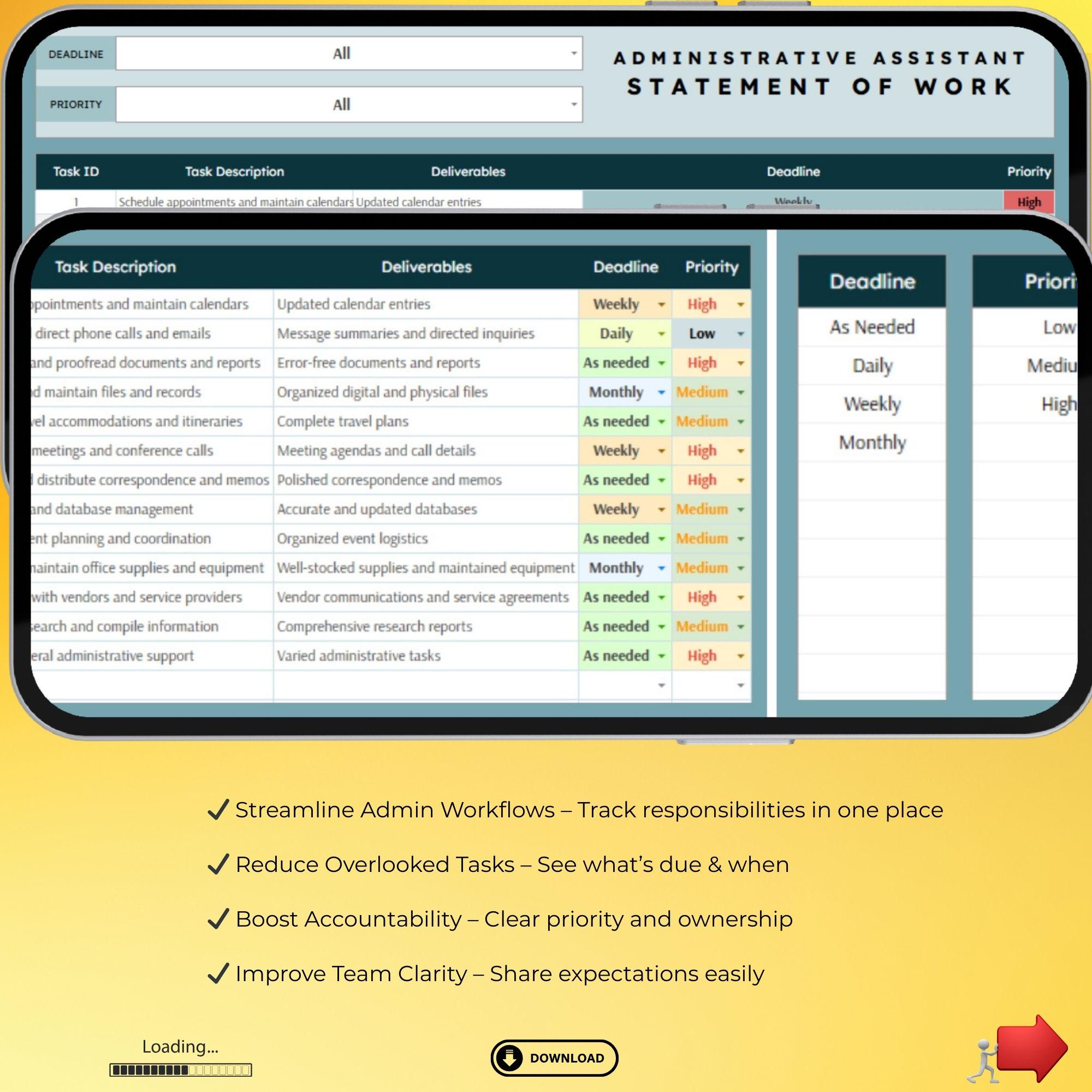 Administrative Assistant Statement of Work Template, Google Sheets Task ...