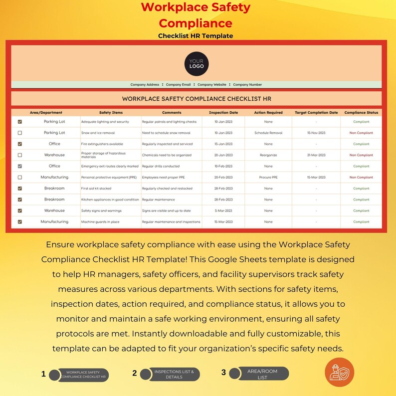 Workplace Safety Compliance Checklist Template, Employee Safety ...