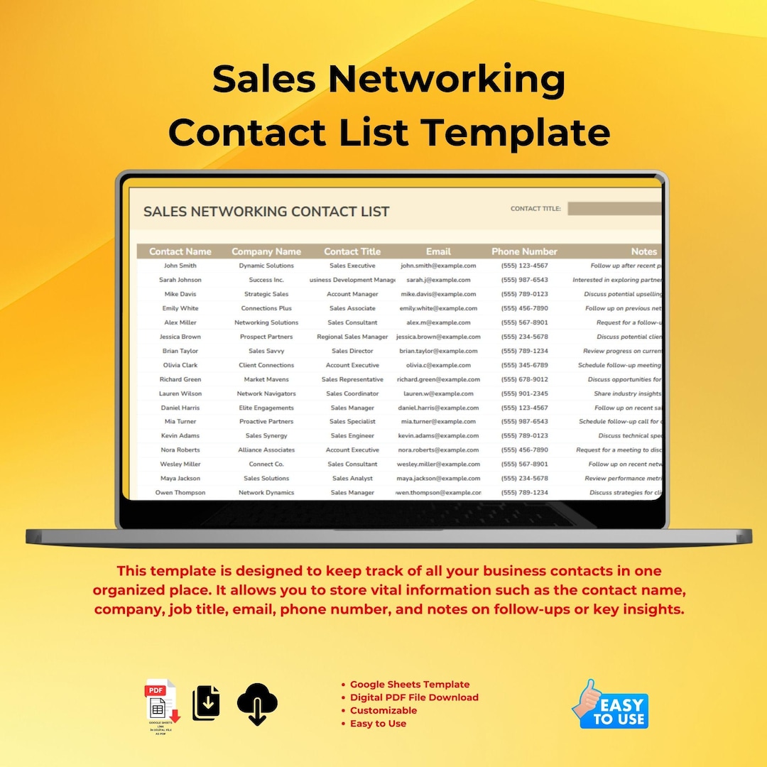 Sales Networking Contact List Template, Manage Client Contacts ...