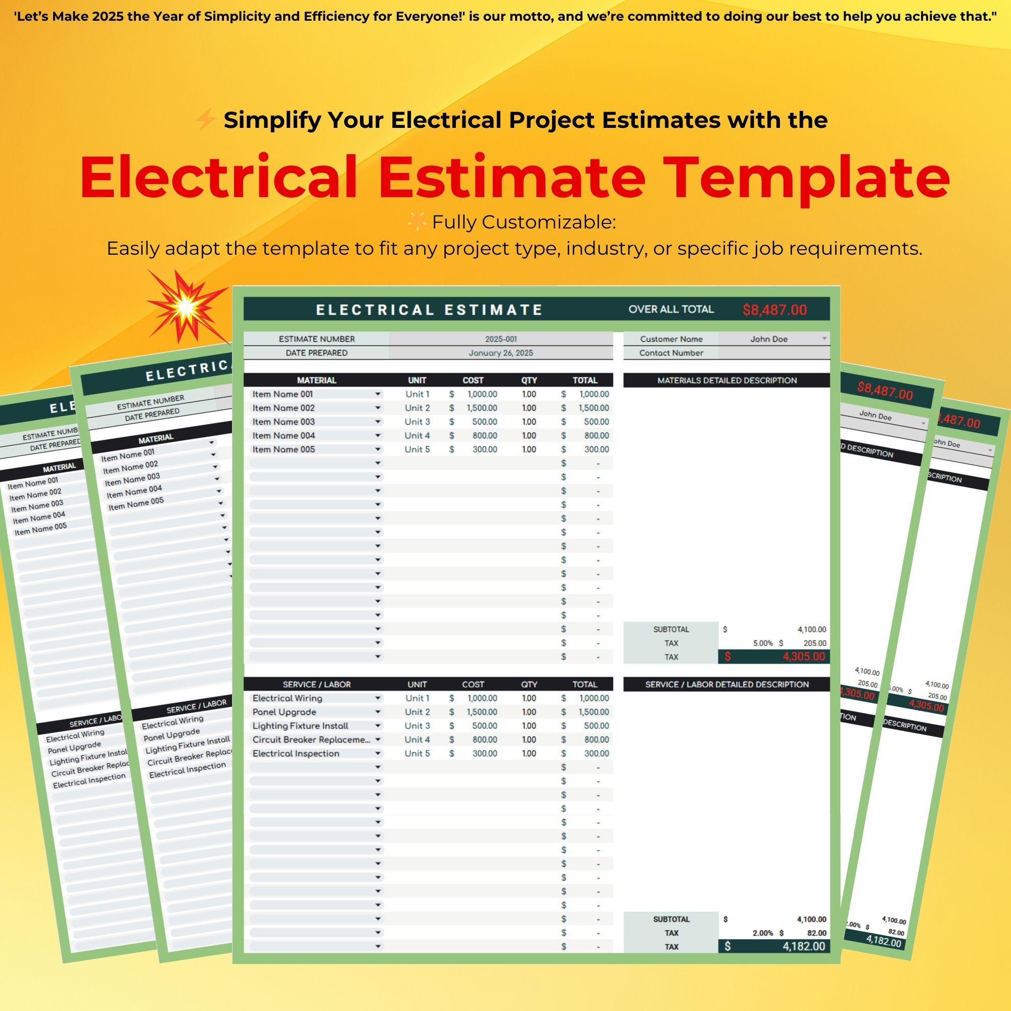 Electrical Estimate Template, Google Sheets for Cost Estimation ...