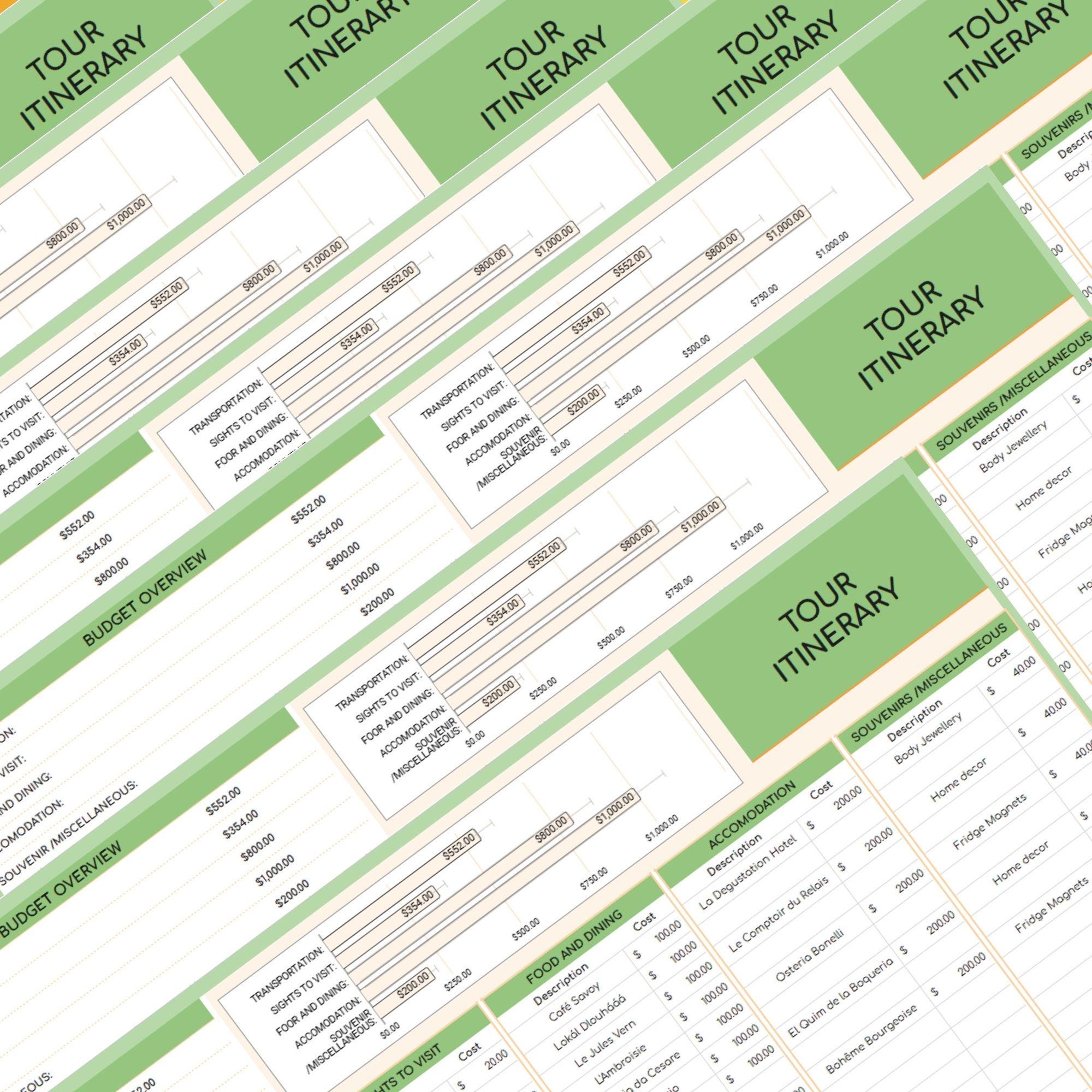 Tour Itinerary Template, Google Sheets for Travel Planning, Budget ...