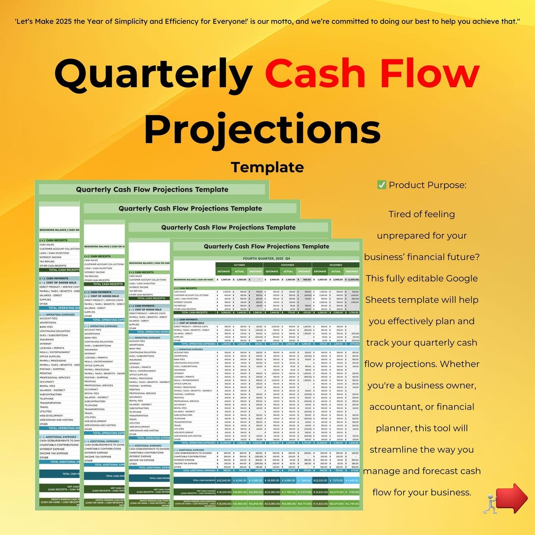Quarterly Cash Flow Projections Template, Financial Planning, Google ...