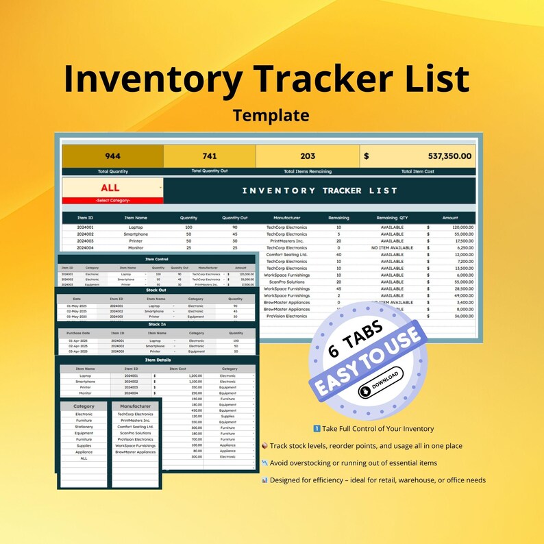 Inventory Tracker List Template, Google Sheets Stock Manager, Product ...