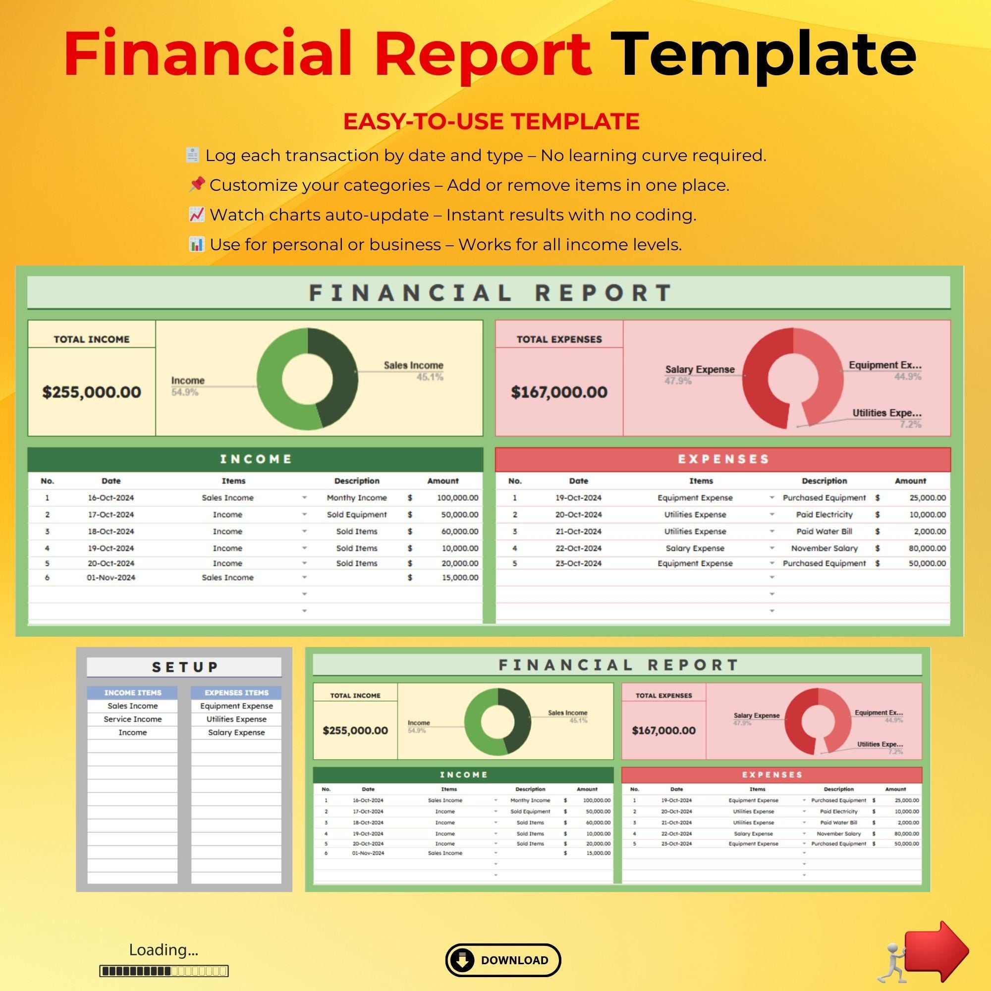 Financial Report Template, Google Sheets Income & Expense Tracker ...