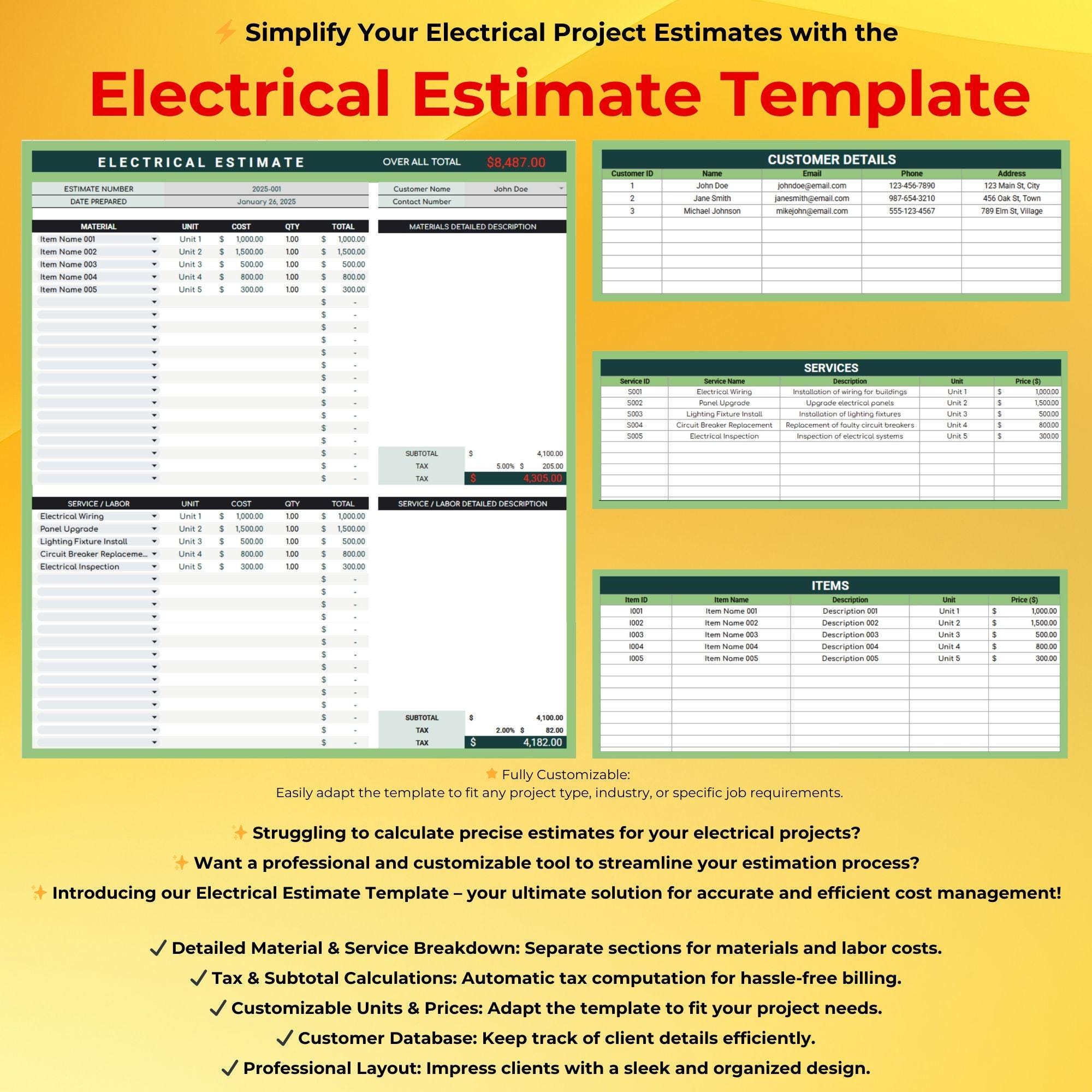 Electrical Estimate Template, Google Sheets for Cost Estimation ...