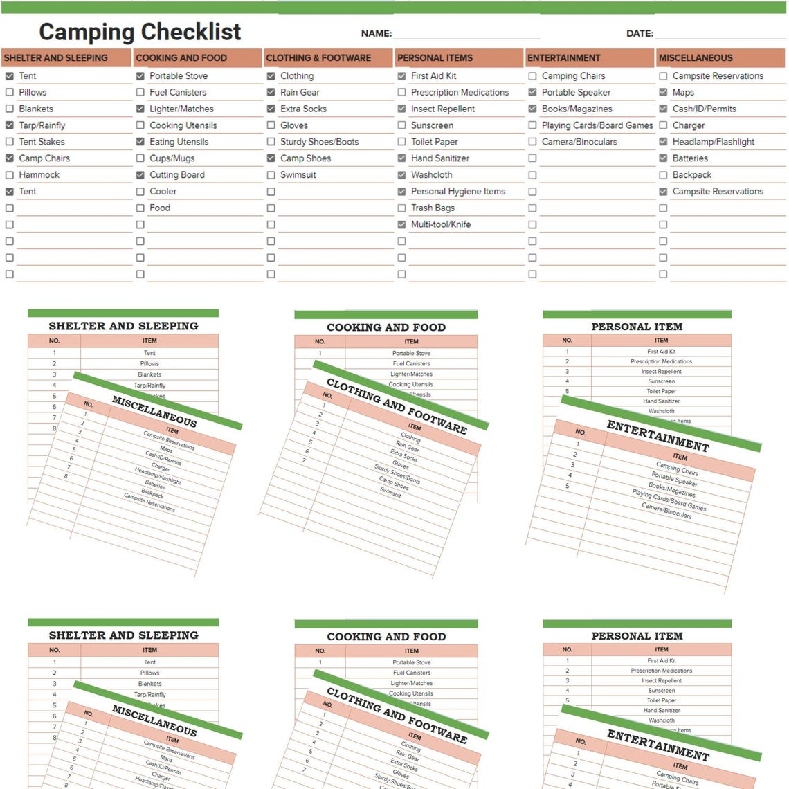Camping Checklist Template, Google Sheets for Trip Planning, Gear ...