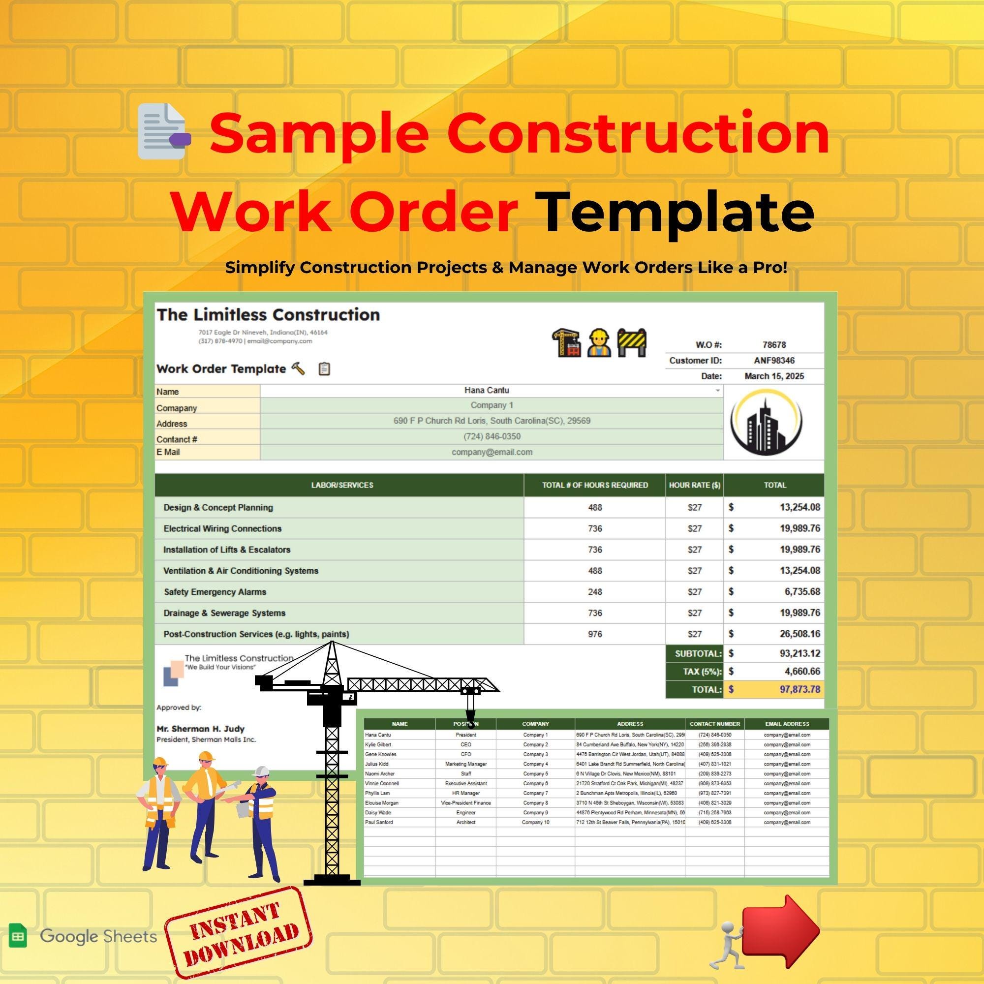 Sample Construction Work Order Template, Google Sheets Work Order ...