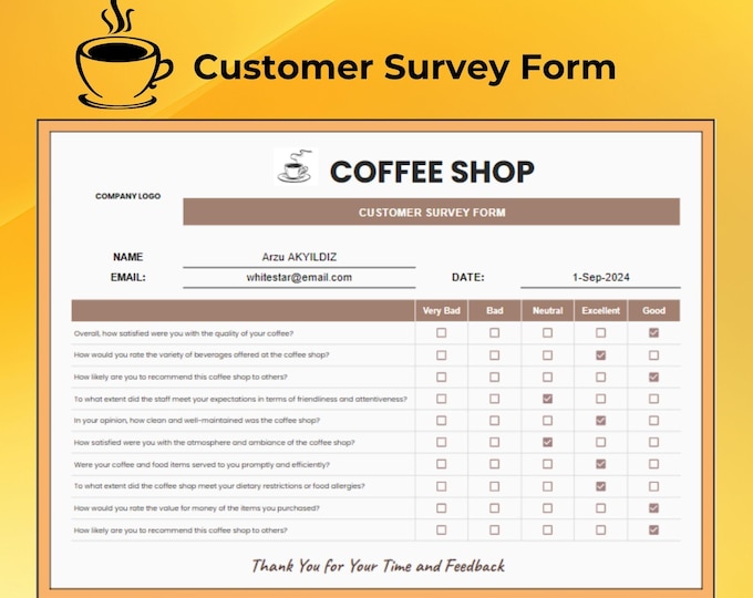 Customer Survey Form Template, Google Sheets, Simple Form, Feedback ...