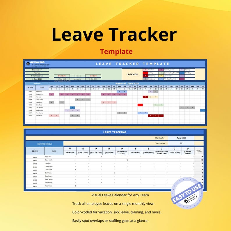 Leave Tracker Template, Google Sheets, HR Management Tool, Staff Leave ...