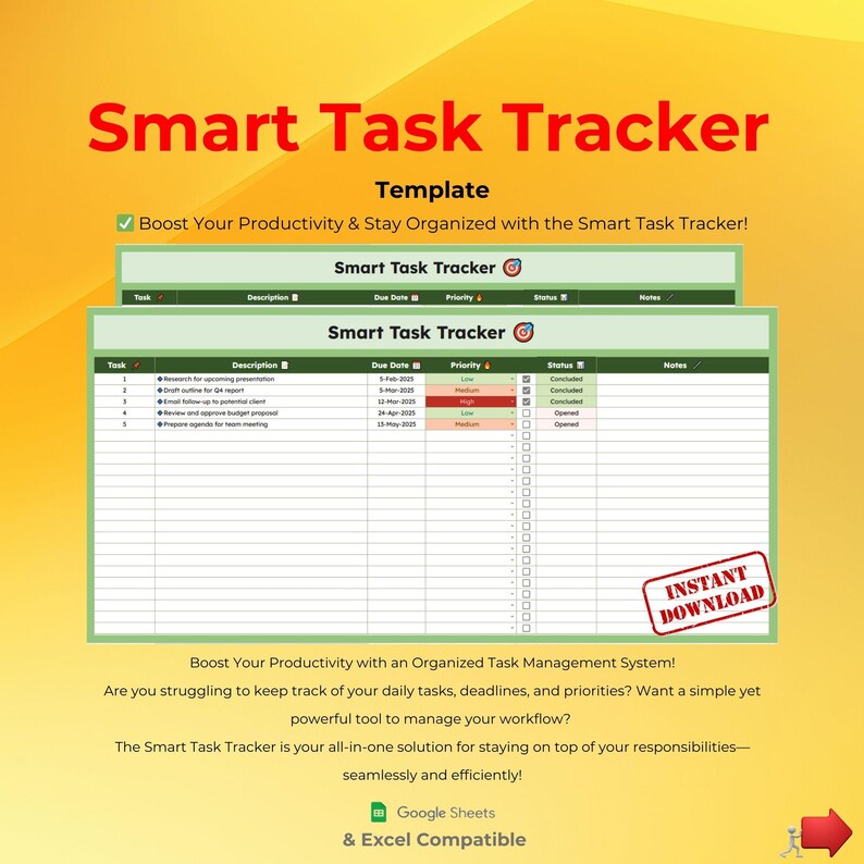 Smart Task Tracker, Google Sheets To-do List, Task Management ...