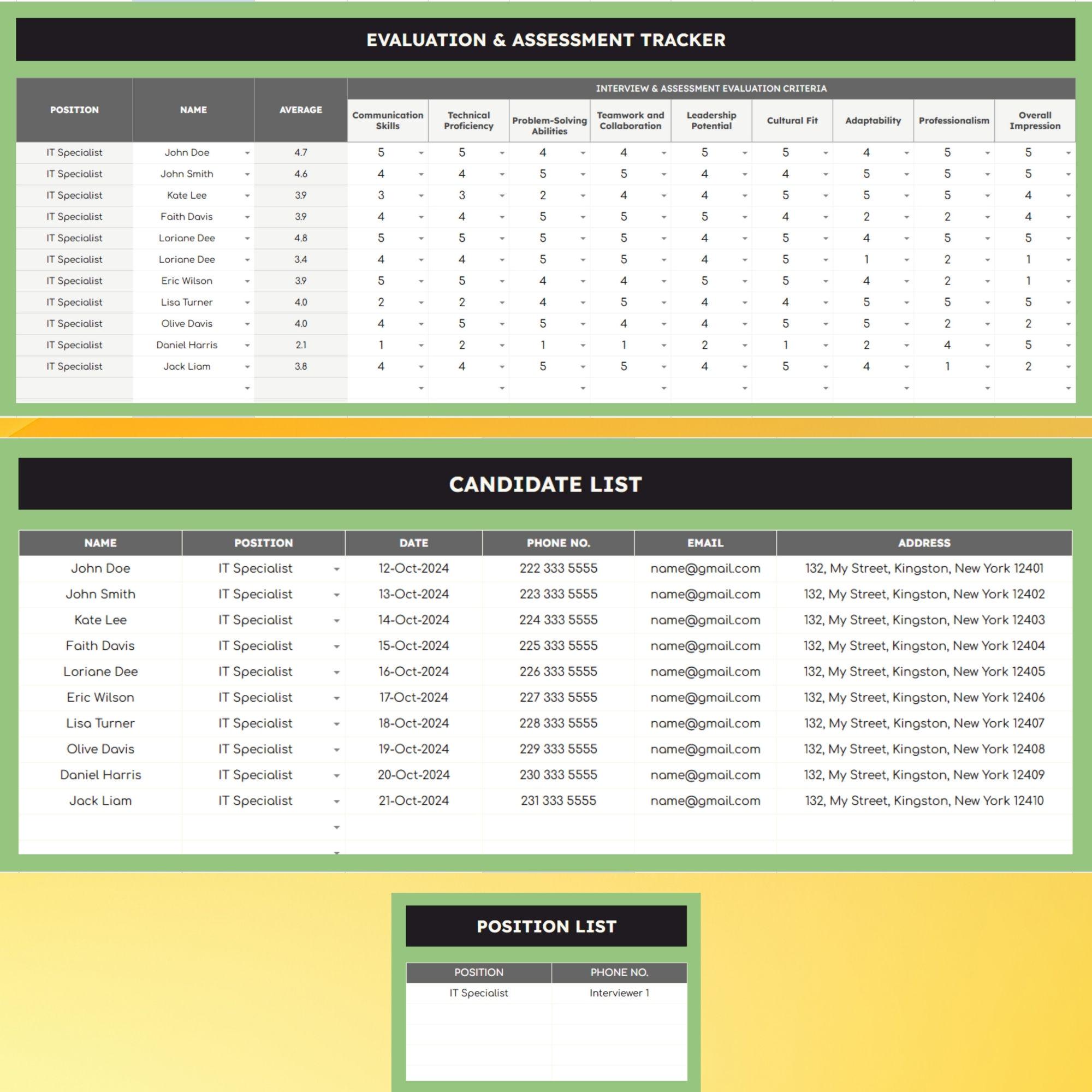 Recruitment Scorecard Template, Google Sheets, Interview Scoring ...