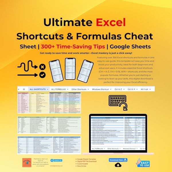 Excel Formula Cheat Sheet - Etsy