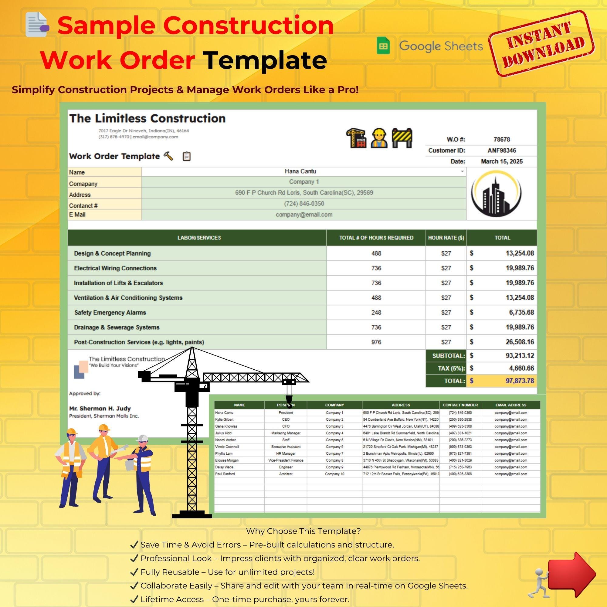 Sample Construction Work Order Template, Google Sheets Work Order ...