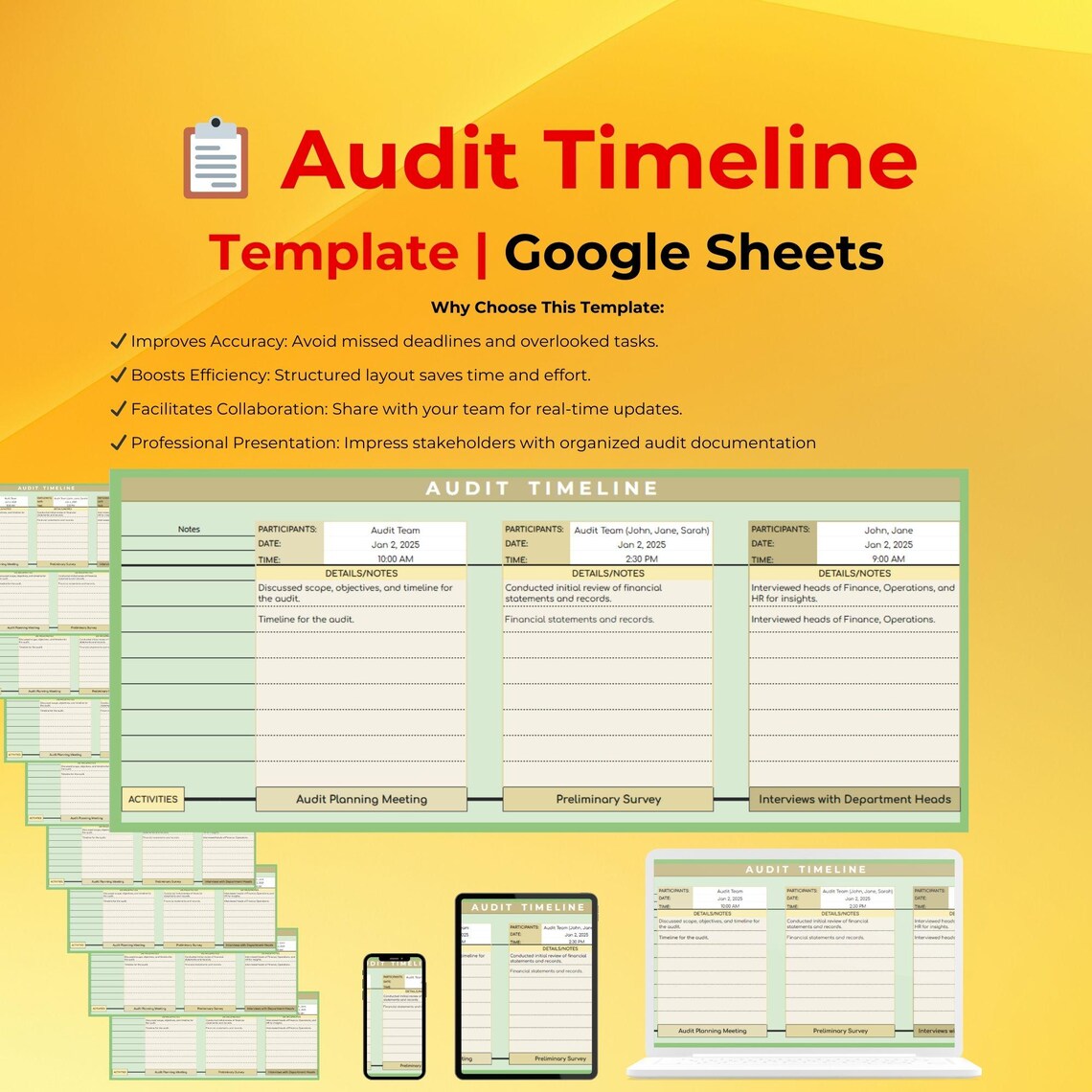 Audit Timeline Template, Google Sheets Editable Template, Audit Planner ...