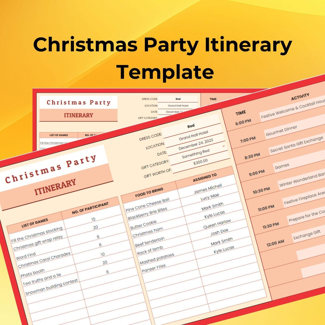 Christmas Party Itinerary Template Google Sheets | Plan Holiday Event ...